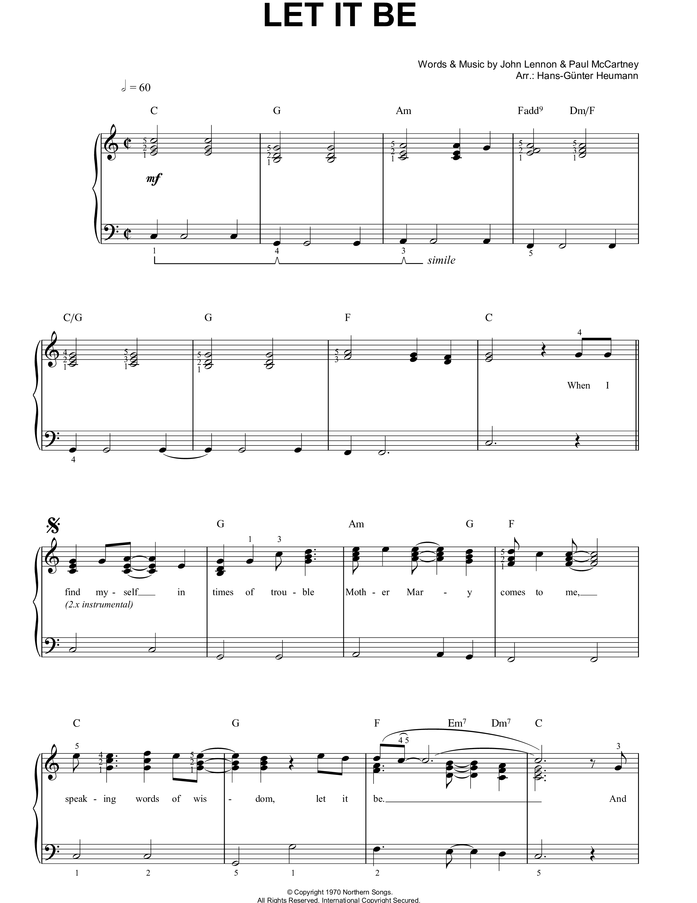 Play Official version of Let it be Sheet Music by The Beatles for Piano ...