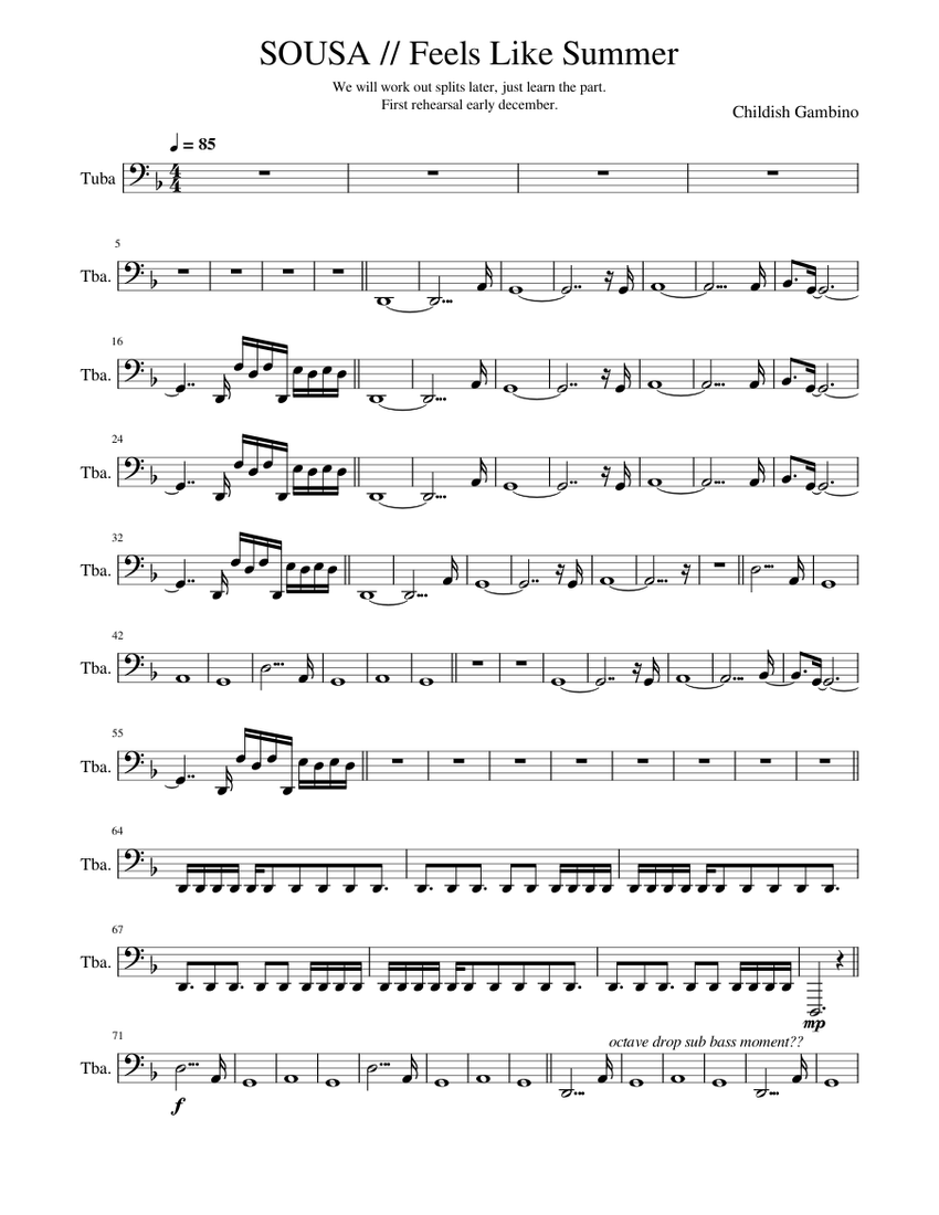 SOUSA // Feels like summer // NOOMA Sheet music for Tuba (Solo ...