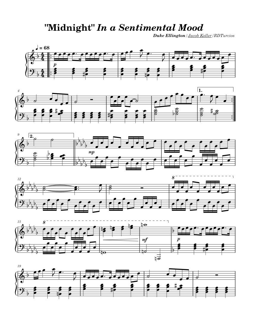 In a sentimental mood – Duke Ellington Midnight Sheet Music for Piano ...
