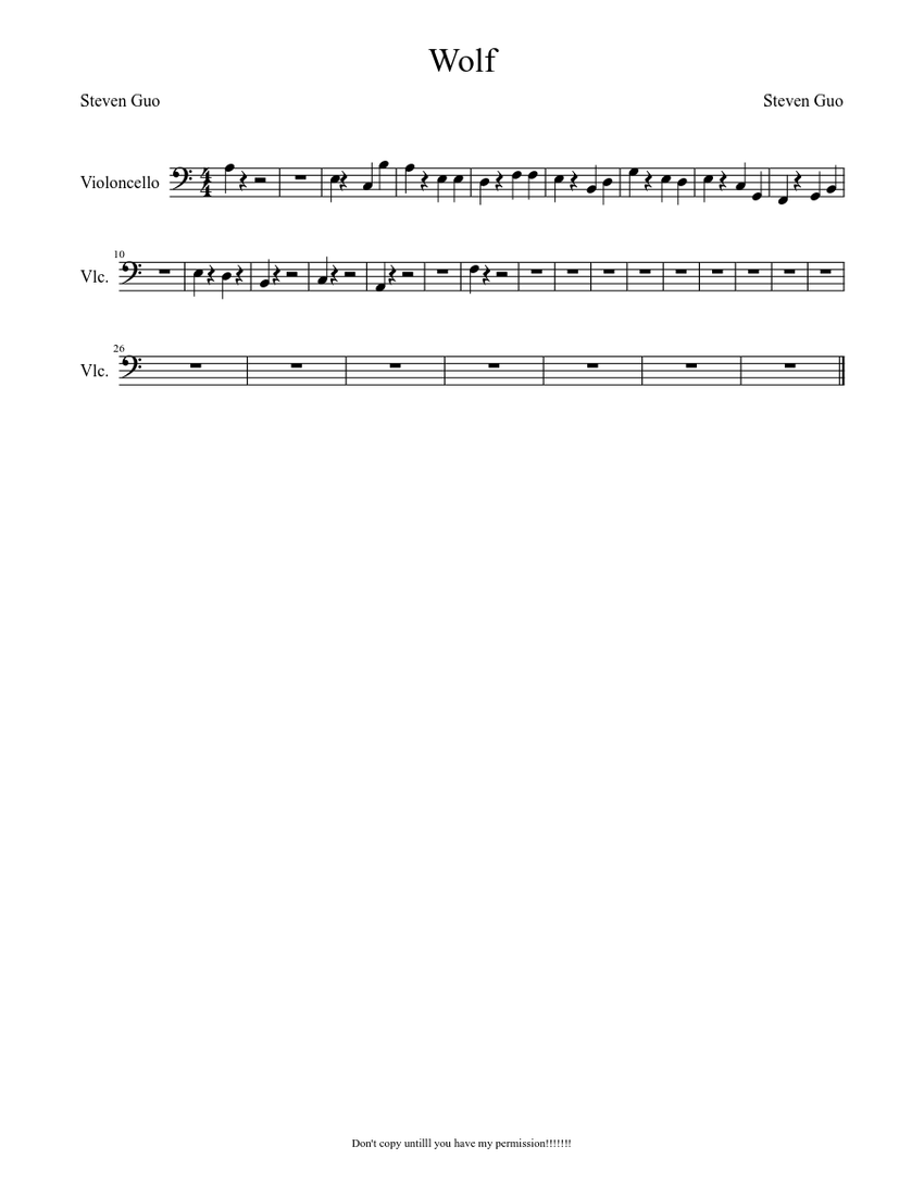Wolf Sheet music for Cello (Solo) | Musescore.com