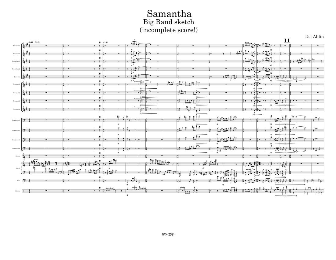 Samantha (arrangement for Big Band) Sheet Music for Piano, Trombone ...