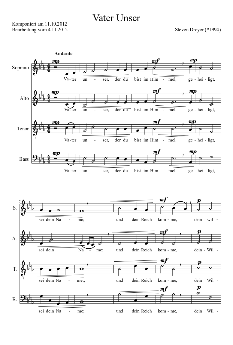 Vater unser Sheet music for Bass guitar (Solo) | Musescore.com