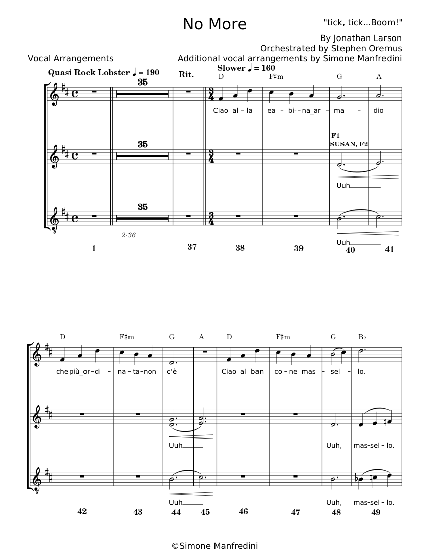 No More - Jonathan Larson, Tick, Tick...Boom! Musical Sheet Music for ...