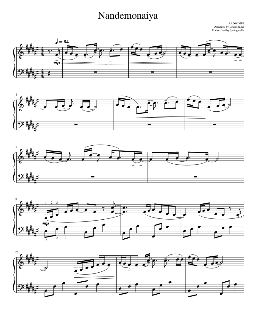 Nandemonaiya - RADWIMPS Sheet music for Piano (Solo) | Musescore.com
