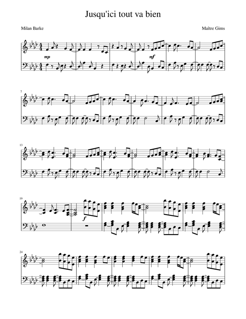 Jusqu'ici tout va bien - Gims Sheet music for Piano (Solo) | Musescore.com