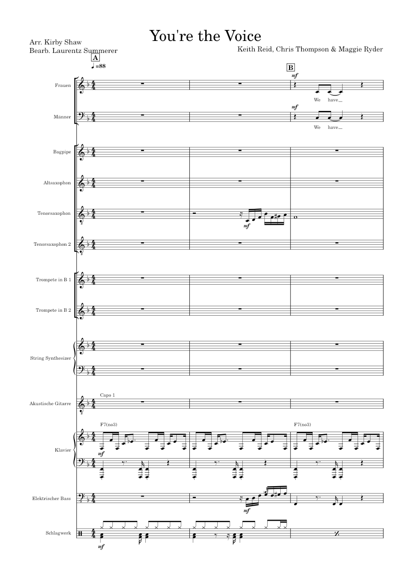 You're The Voice – John Farnham You're the Voice Sheet Music and Tab ...