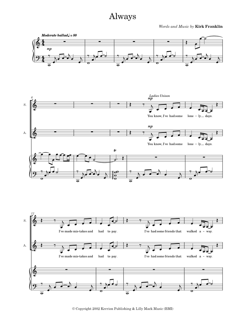 Always Sheet music for Piano, Soprano, Alto, Tenor & more instruments (SATB) | Musescore.com