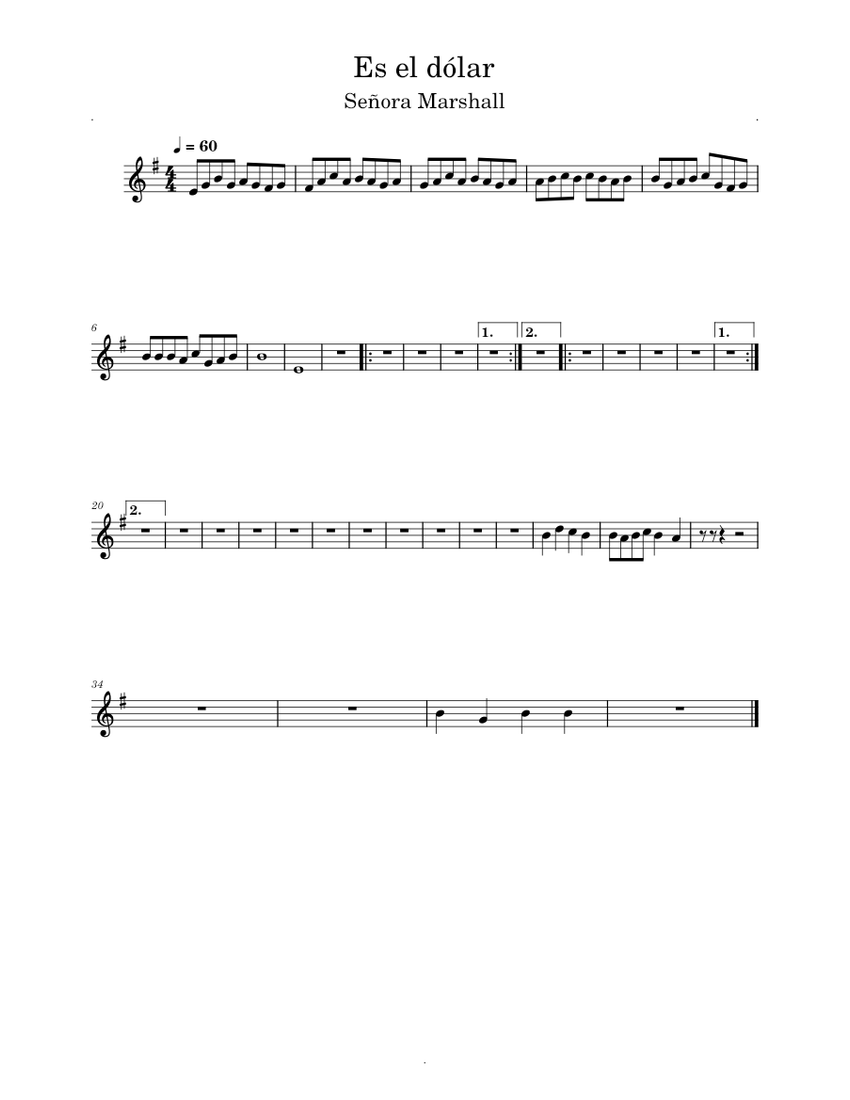 Es el dólar - Sr. Marshall Sheet music for Alto (Choral) | Musescore.com