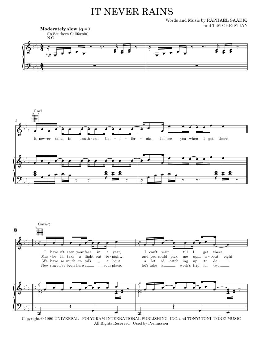Play Official version of It Never Rains (In Southern California) Sheet ...