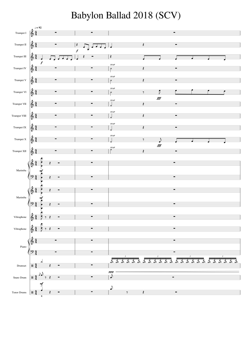 Babylon Ballad Hit 2018 SCV Trumpet Ensemble Sheet Music for Piano ...