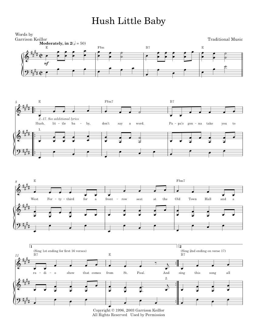Play Official version of Hush Little Baby sheet music by Garrison ...