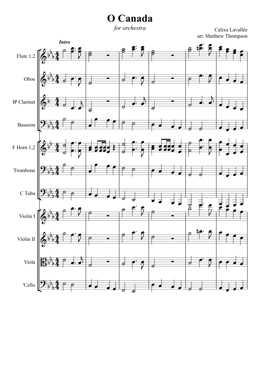 O Canada Sheet Music for Trombone, Tuba, Flute, Oboe & more instruments ...