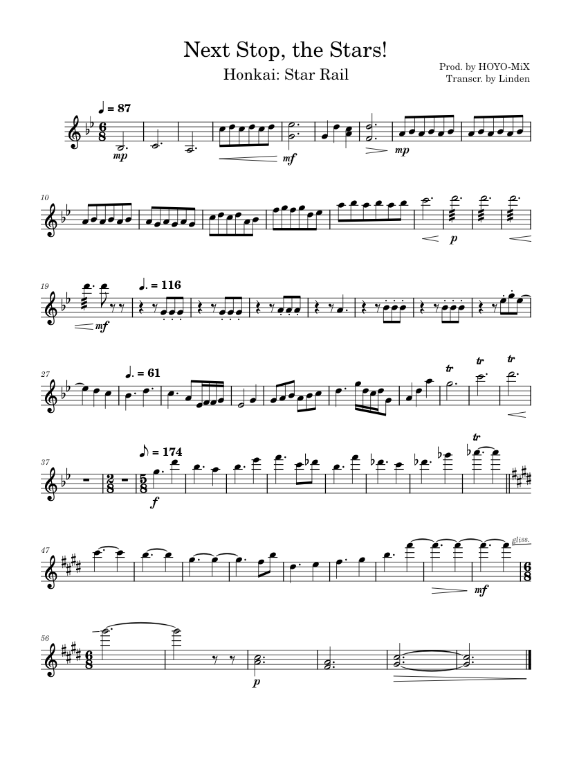 Honkai: Star Rail - Next Stop, the Stars! (Violin) Sheet music for ...