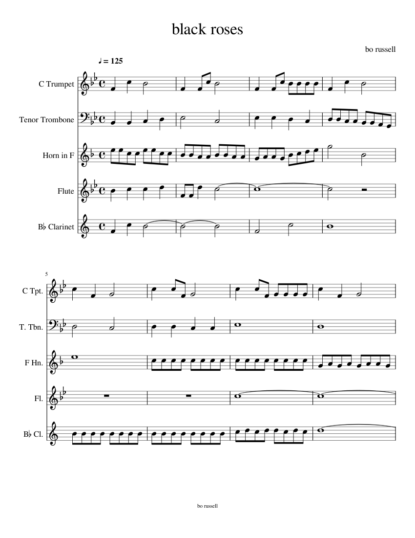 black roses Sheet music for Trombone tenor, Flute, Clarinet in b-flat ...