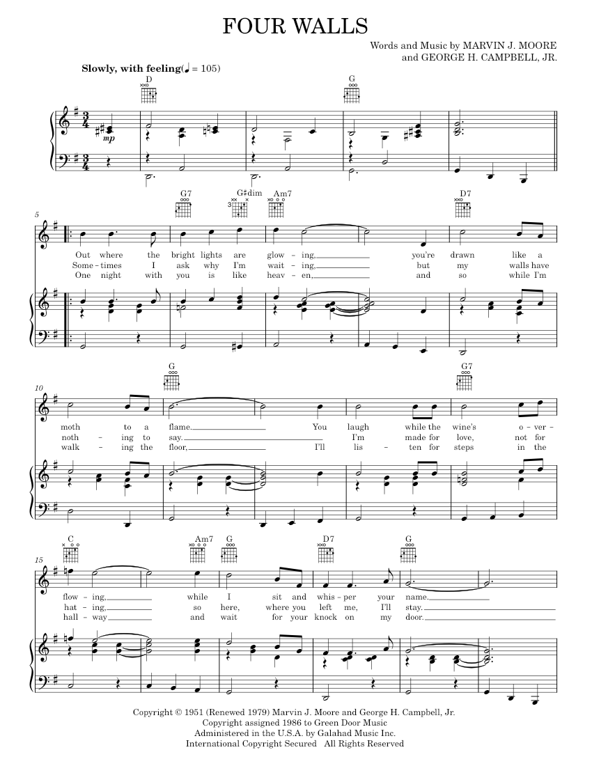 four walls Sheet music for Piano, Vocals by Jim Reeves Official ...