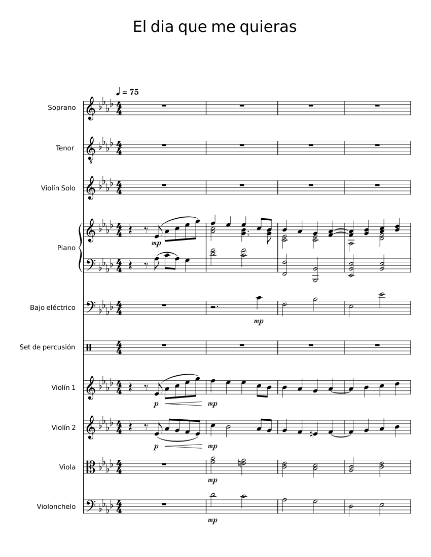 El dia que me quieras Sheet music for Piano, Violin, Viola, Bass guitar & more instruments ...