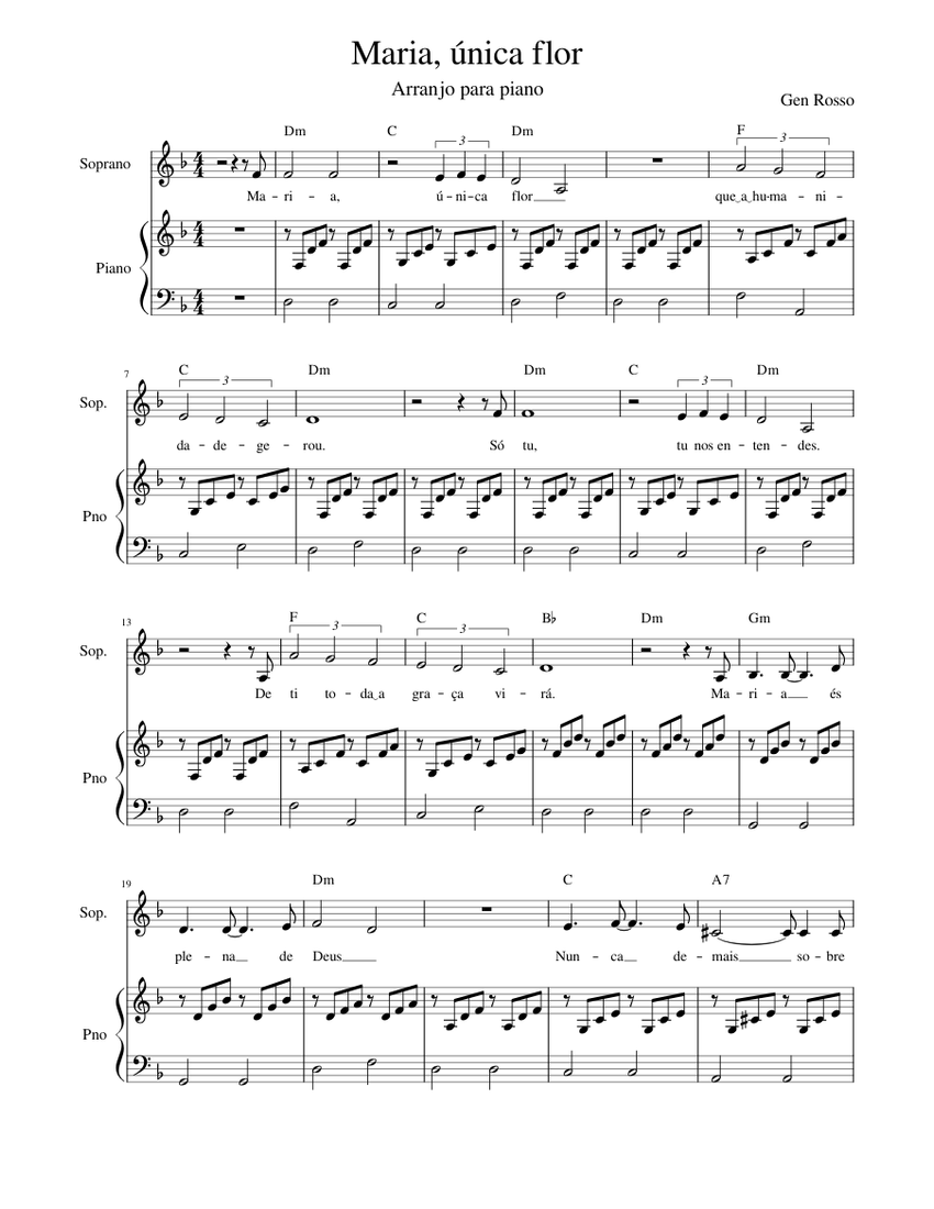 Maria, unica flor (canto e piano) Sheet music for Piano, Soprano (Solo ...