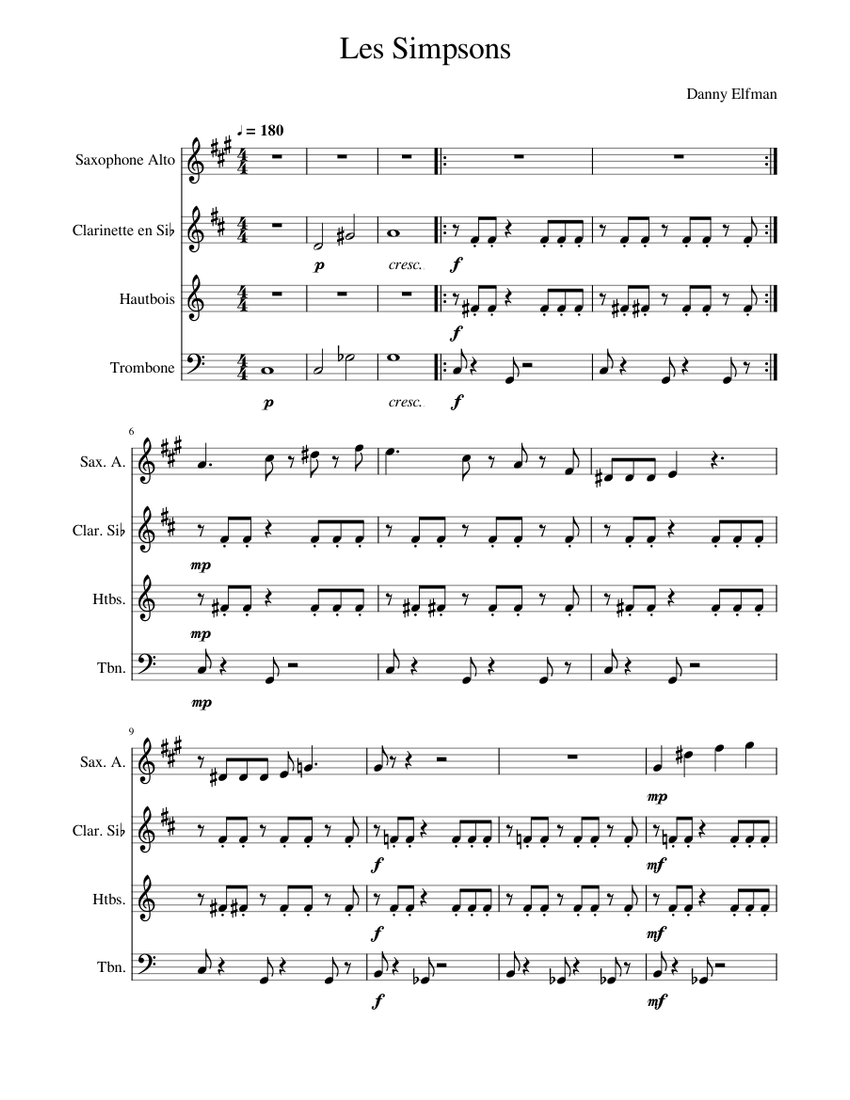 Les Simpsons Sheet music for Trombone, Oboe, Clarinet in b-flat ...