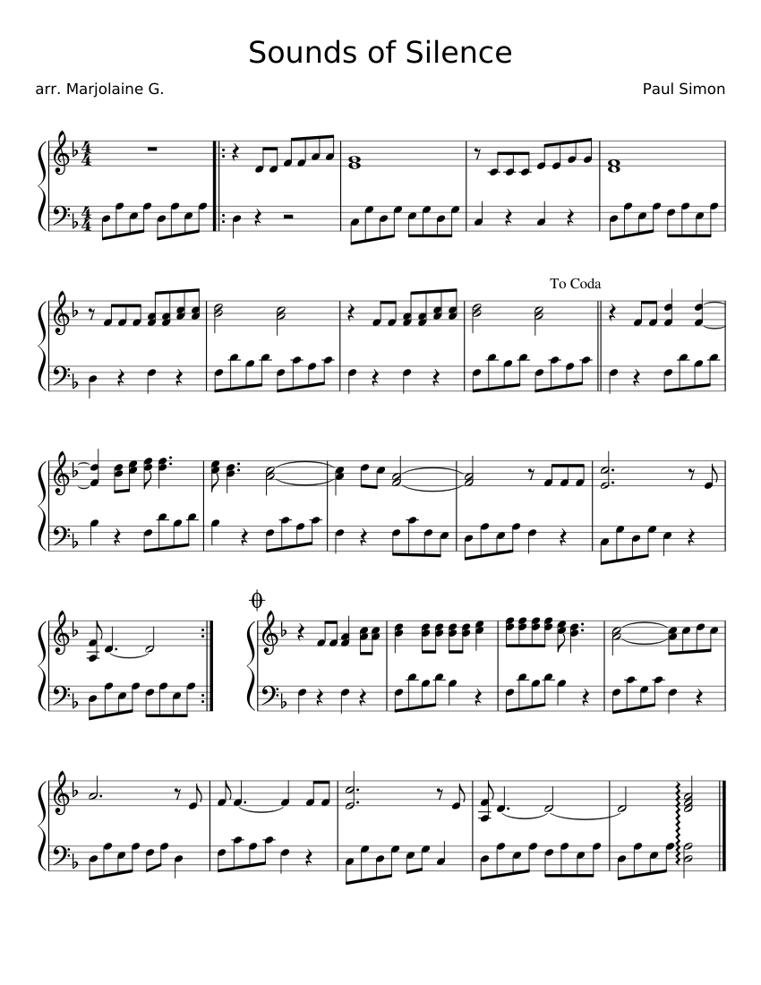 Sounds of Silence Sheet music for Piano (Solo) Easy | Musescore.com