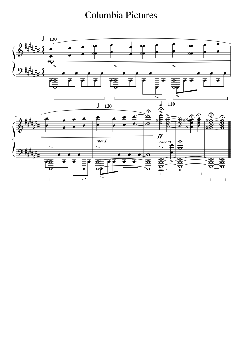 Columbia Pictures Theme – Misc Soundtrack - Piano arrangement Sheet ...
