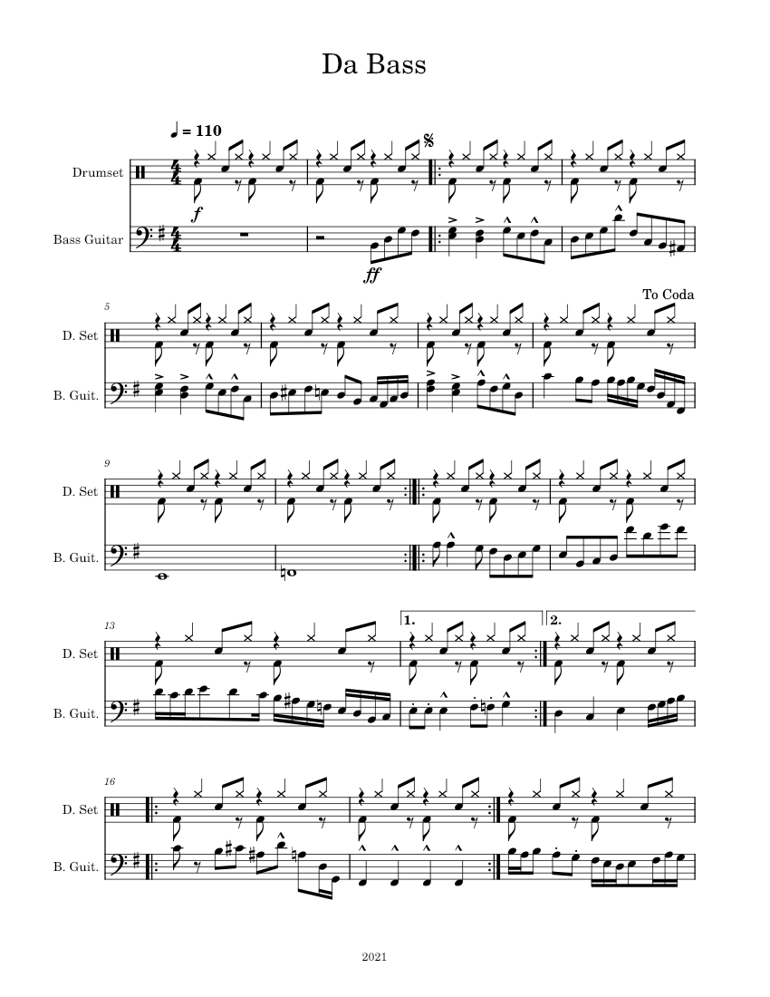 Da_Bass Sheet music for Bass guitar, Drum group (Solo) | Musescore.com