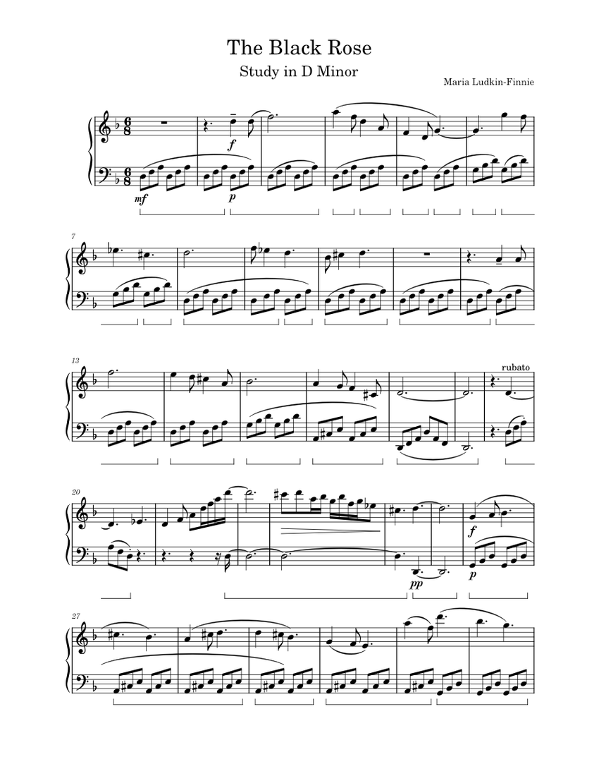 The Black Rose - Study in D minor Sheet music for Piano (Solo) Easy ...