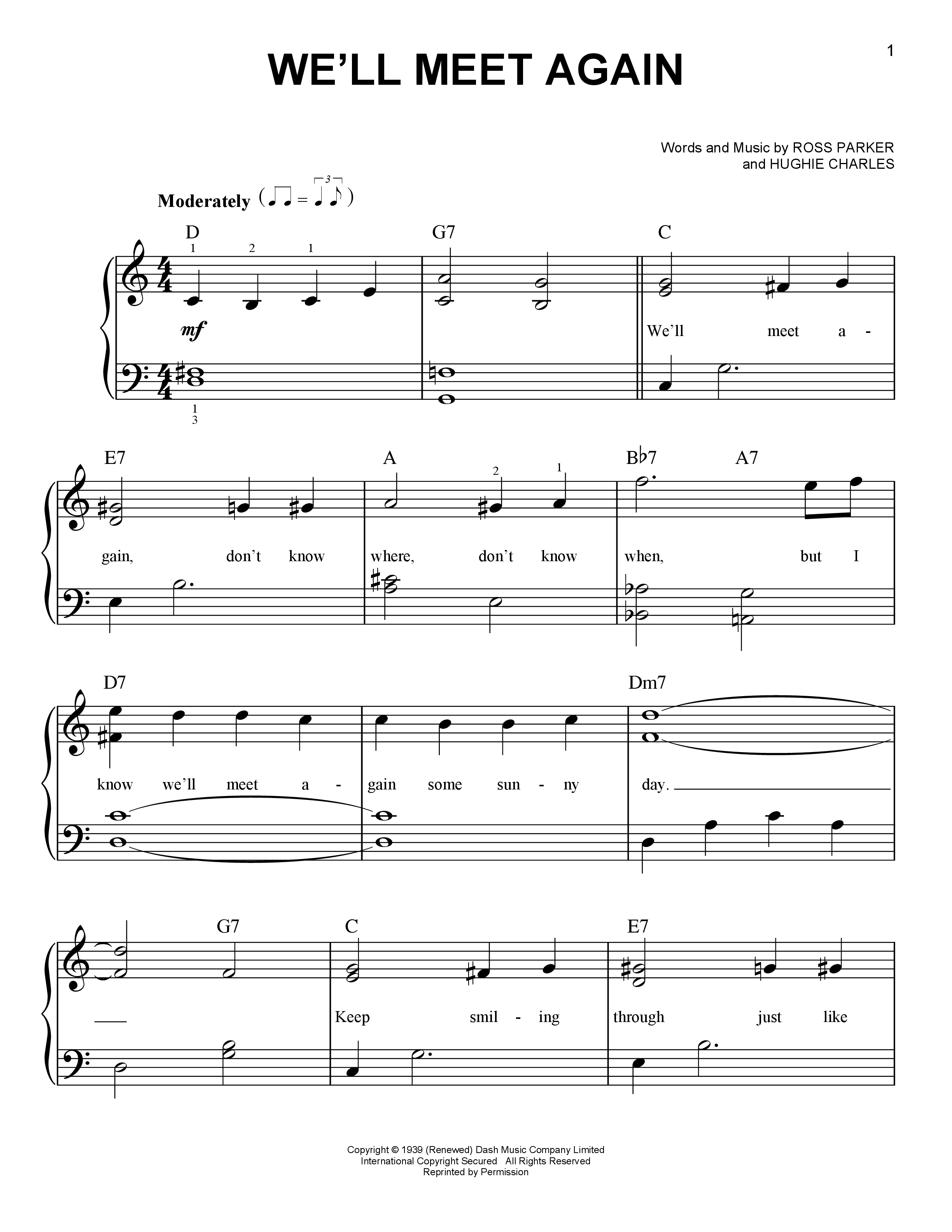 Play Official version of We'll meet again sheet music by Vera Lynn for ...