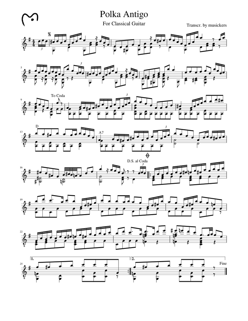 Polka Antigo Classical Guitar Solo Sheet music for Guitar (Solo ...