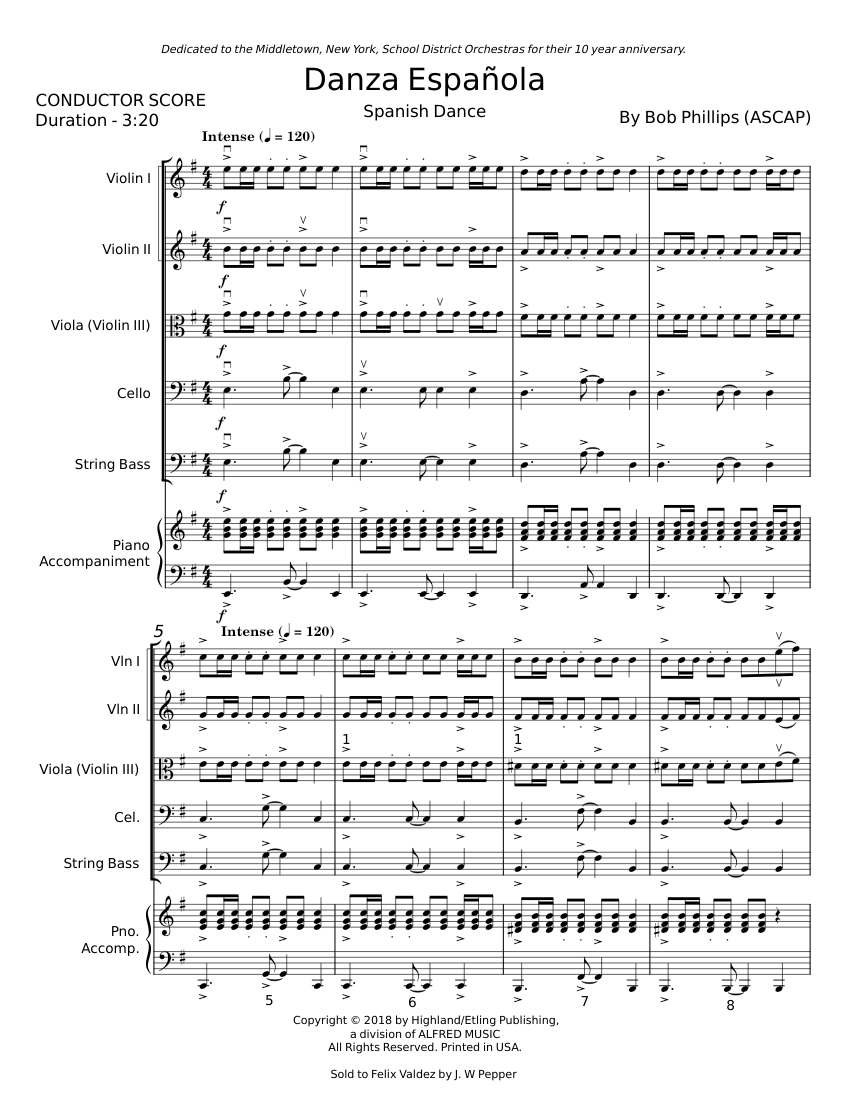 Danza Española - Bob Phillips Sheet Music for Piano, Contrabass, Viola ...