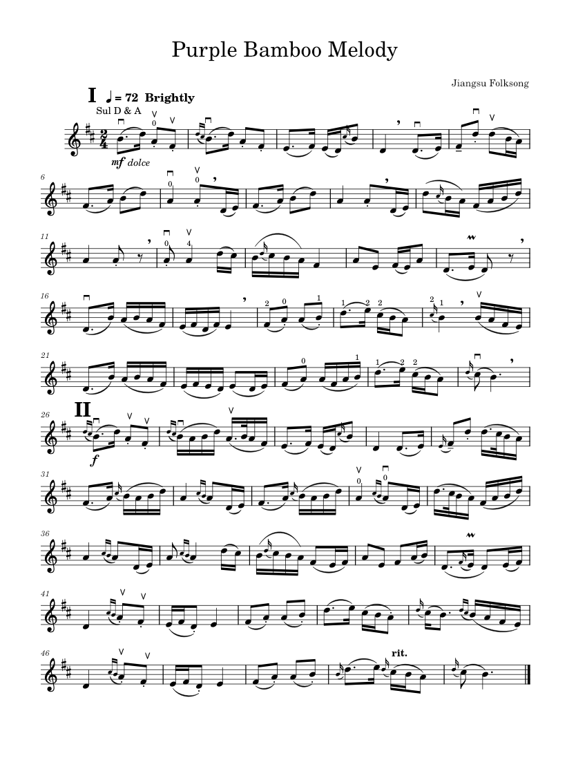 'Purple Bamboo Melody' Violin Solo - Jiangsu Folksong Sheet music for ...