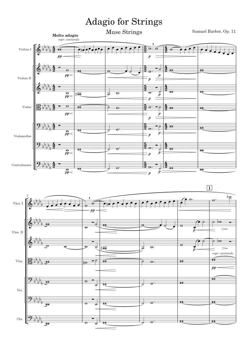 Adagio for Strings Samuel Barber Op.11 Musescore 4 Sheet music for Strings group (Chamber ...