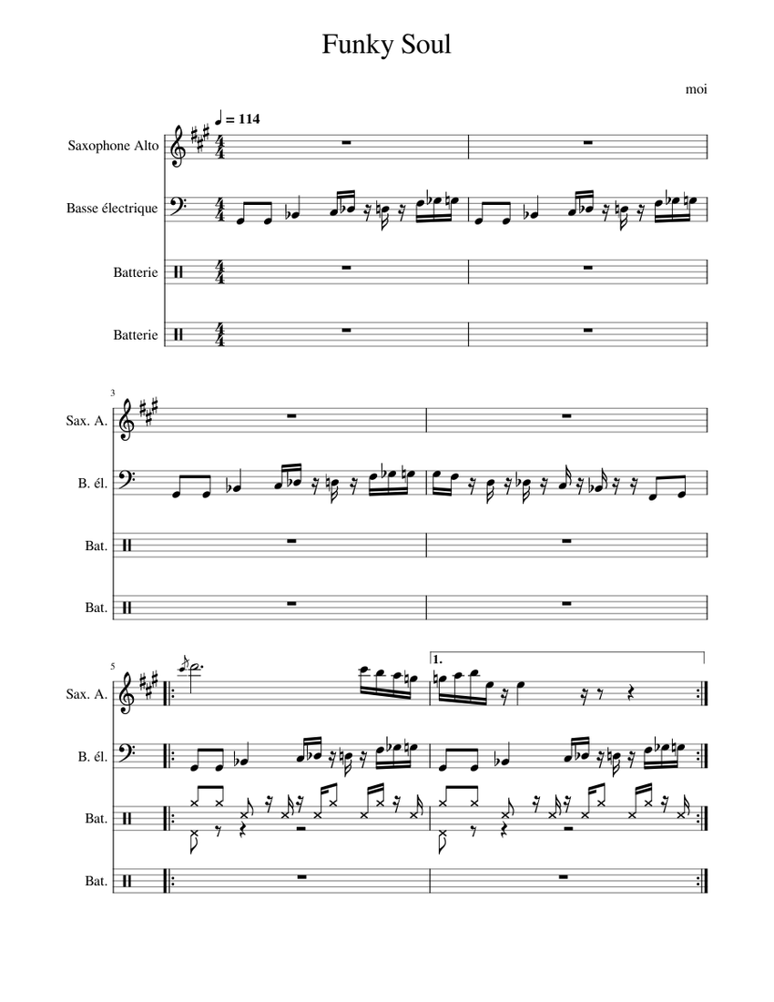 Funky Soul Sheet music for Saxophone alto, Bass guitar, Drum group ...