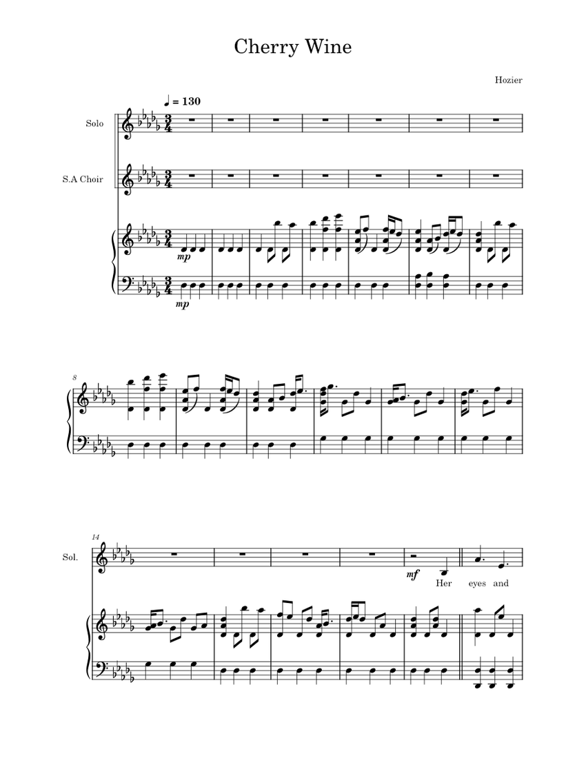 Cherry Wine – Hozier Cherry Wine (S.A., Solo, Piano) Sheet music for Piano, Vocals (Choral ...