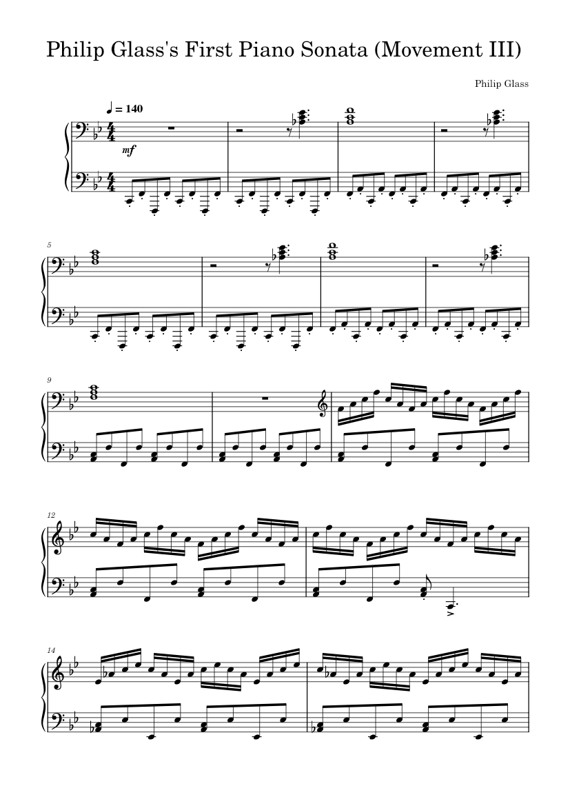 Piano Sonata (Movement III) – Philip Glass Sheet music for Piano (Solo ...