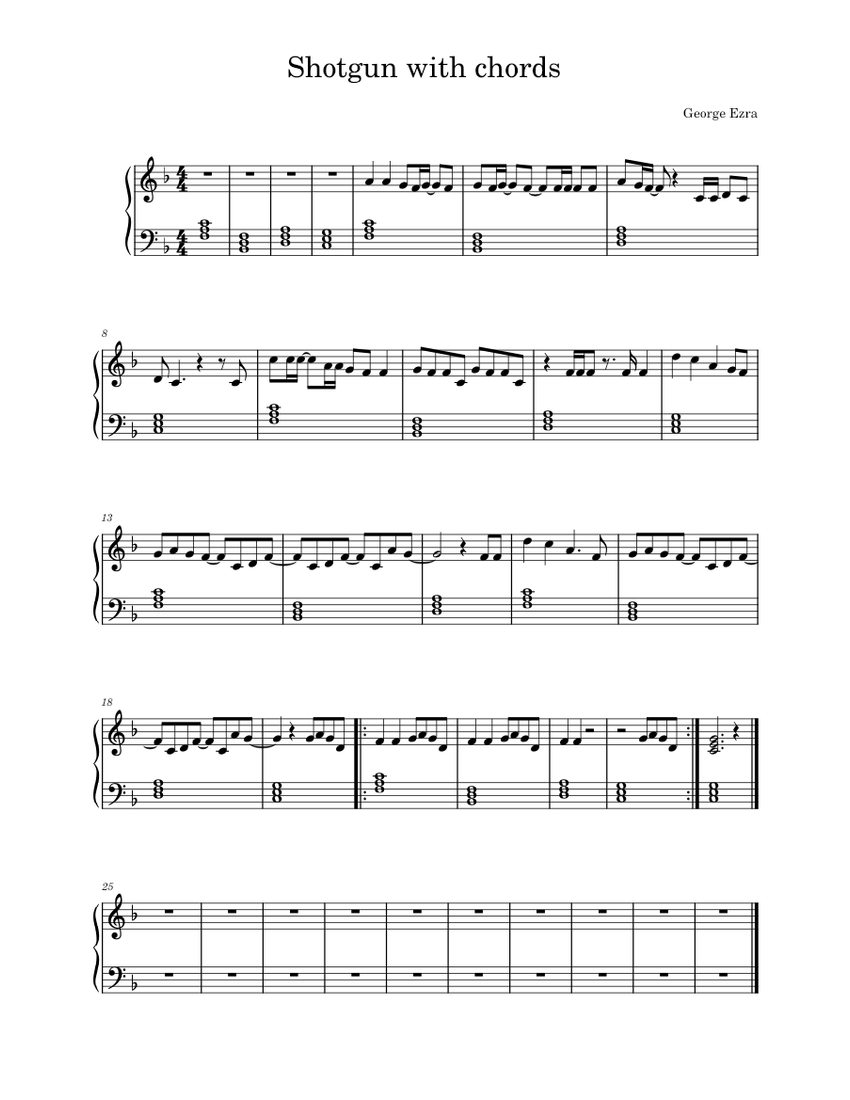Shotgun – George Ezra Shotgun with chords Sheet music for Piano (Solo ...