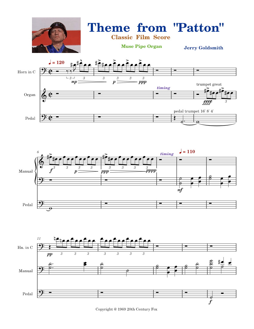 Theme from Patton – Jerry Goldsmith Sheet Music for Organ, Tuba, Oboe, French horn & more ...