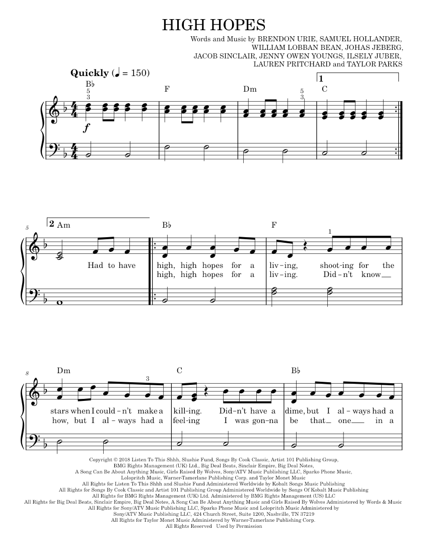 High Hopes Sheet music for Piano by Panic! At the Disco Official ...