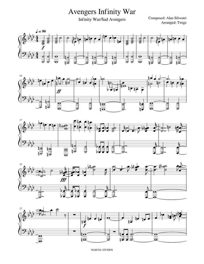 Avengers: Infinity War Theme – Alan Silvestri Sheet music for Piano (Solo) Easy | Musescore.com