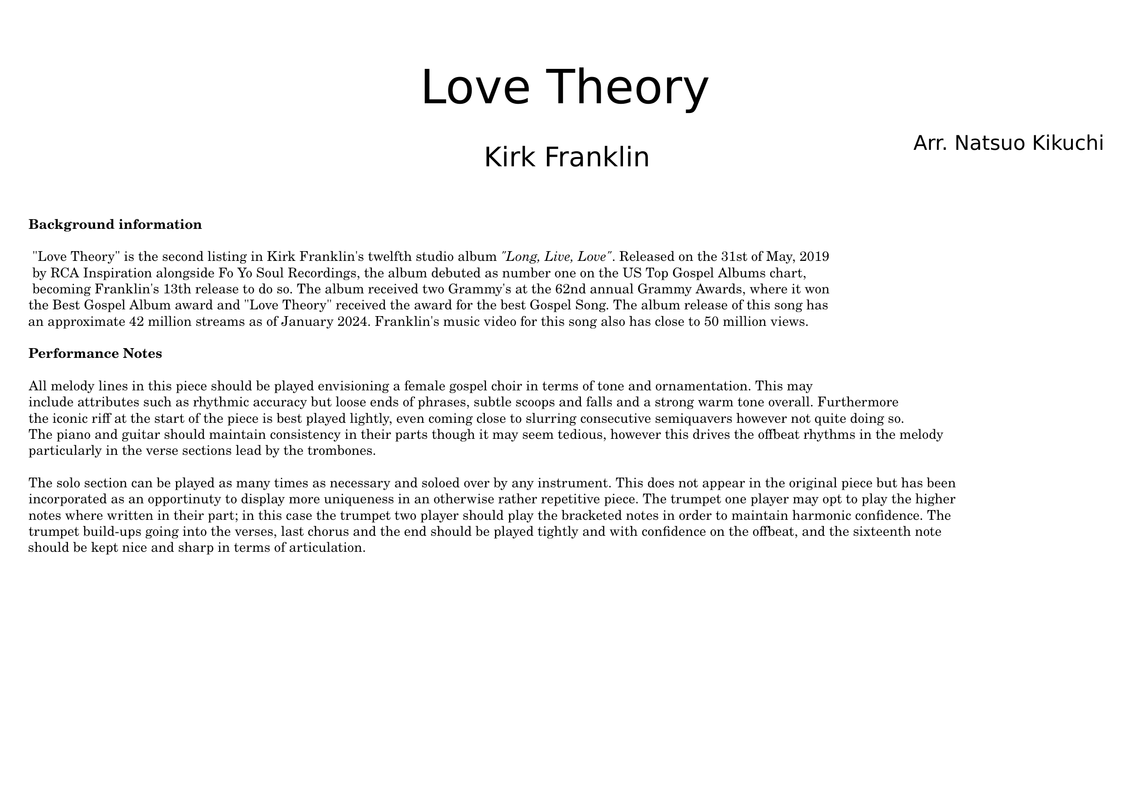Love Theory – Kirk Franklin Sheet Music for Piano, Trombone, Saxophone ...