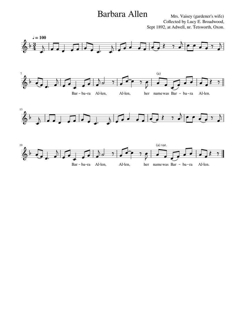 Barbara Allen Sheet music for Piano (Solo) Easy | Musescore.com