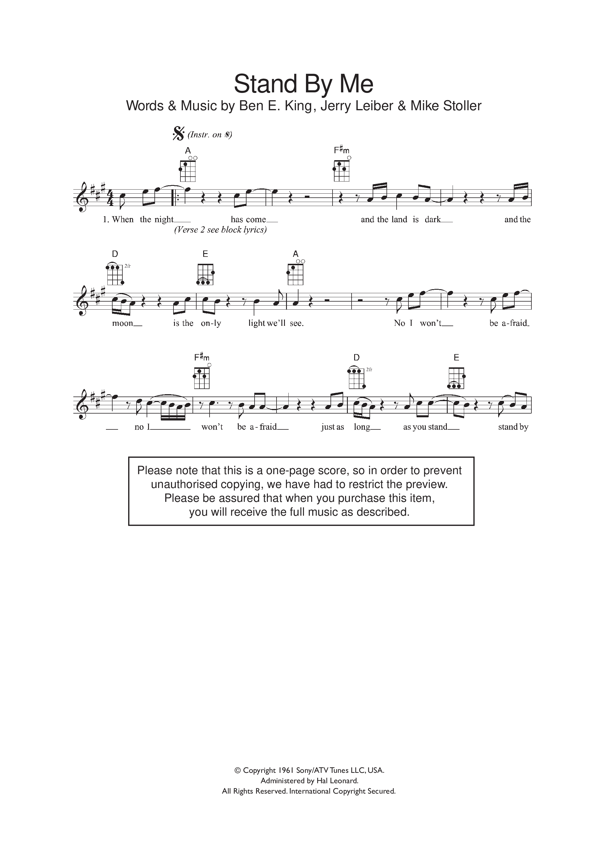 stand by me Sheet music for Ukulele by Ben E. King Official | MuseScore.com
