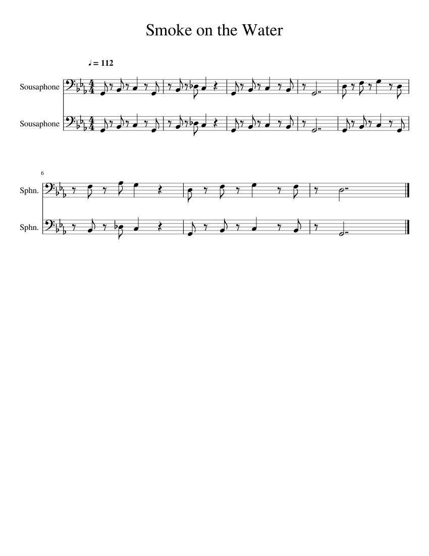 Smoke on the Water Sousaphone Callout Sheet music for Brass (other ...