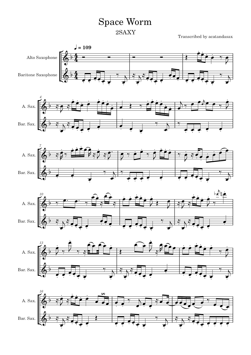 Space Worm – 2SAXY (From Washington Square Park) Sheet Music for ...