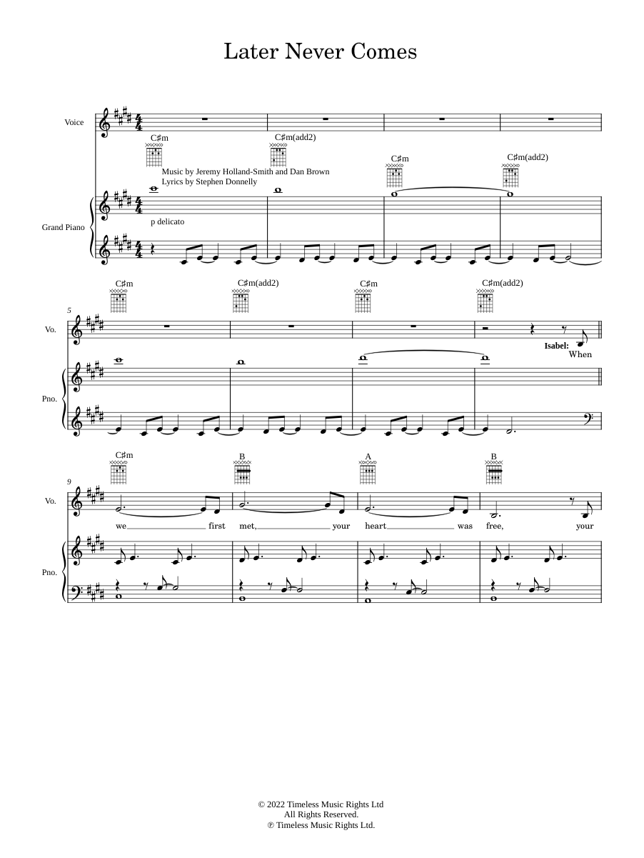 Later Never Comes Sheet music for Piano, Vocals: Music Notes