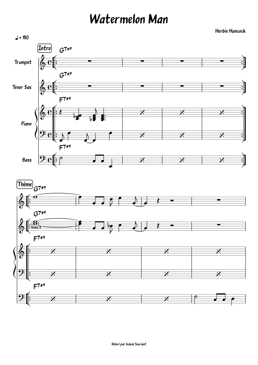 Watermelon Man Sheet Music with Chords for Piano, Saxophone tenor ...