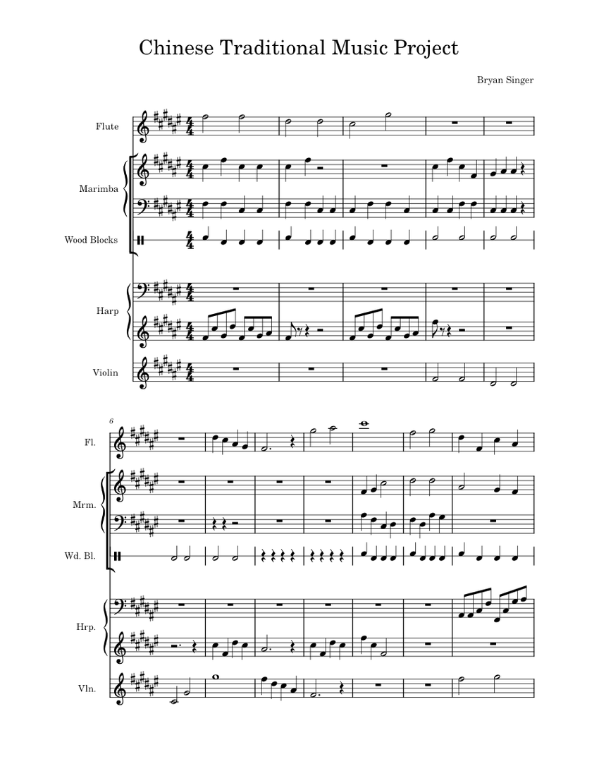 Chinese Traditional Music original Sheet music for Flute, Violin ...