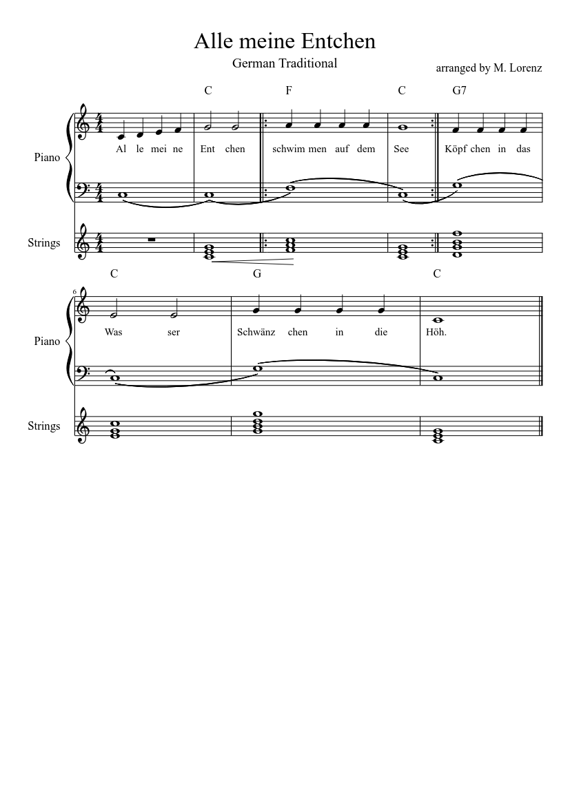 Alle meine Entchen Sheet music for Piano, Strings - bowed (other) (Solo ...