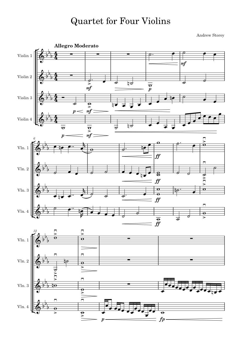 Quartet for Four Violins Sheet Music for Violin (String Quartet ...