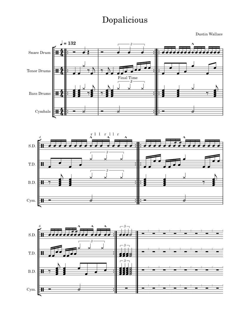 Dopalicious Marching Drum Line Cover – Dustin Wallace Dopalicious Sheet ...