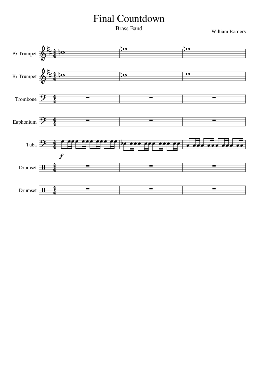 Final Countdown Sheet music for Trombone, Euphonium, Tuba, Trumpet in b ...